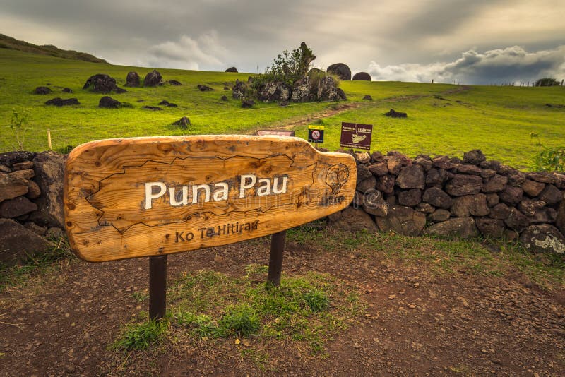 Puna Pau, Easter Island - July 11, 2017: Red Stone Quarry of Pun ...