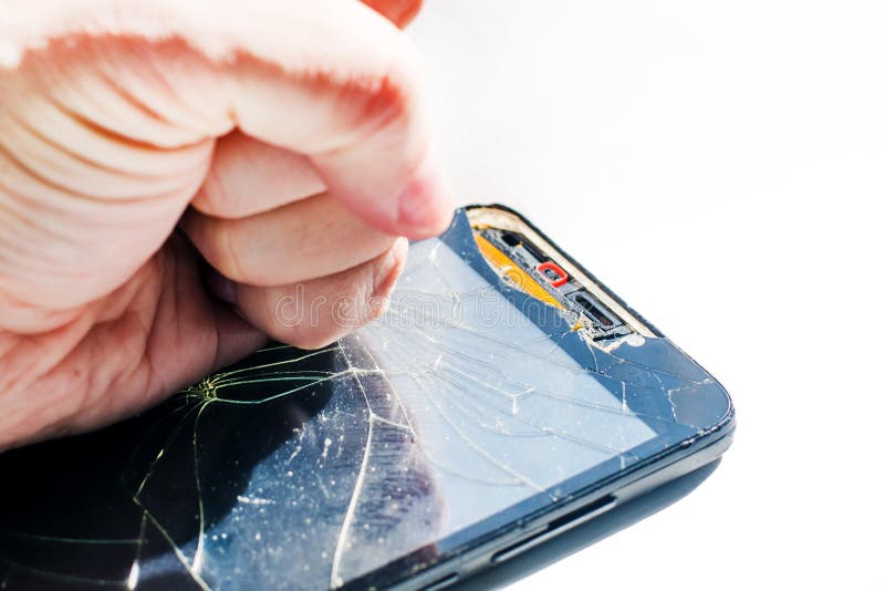 Punch in the Screen of the Phone Stock Photo - Image of gadget, black ...