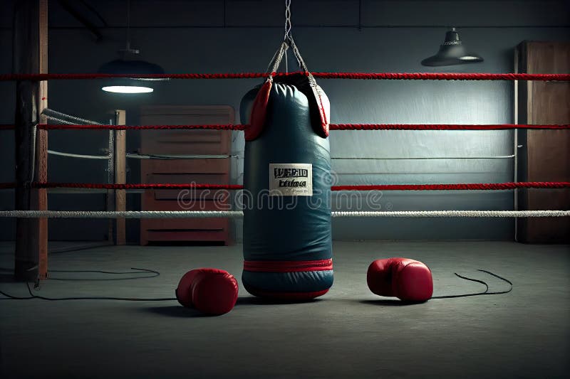 Punching Bag in Boxing Ring, with Ropes and Gloves Stock Photo - Image ...