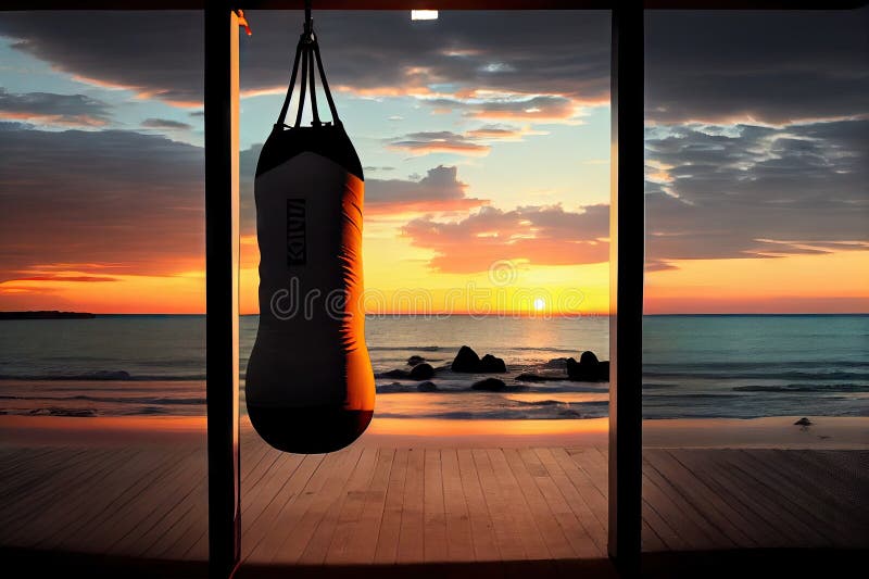 Punching Bag, with View of Sunset Over the Ocean, for Peaceful and ...