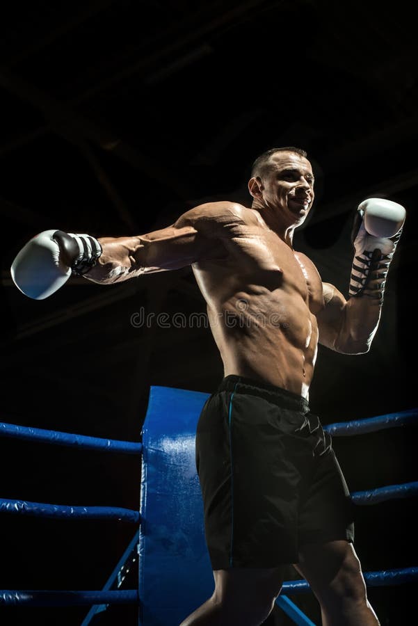 Punching Boxer on Boxing Ring Stock Photo - Image of trainee, body ...