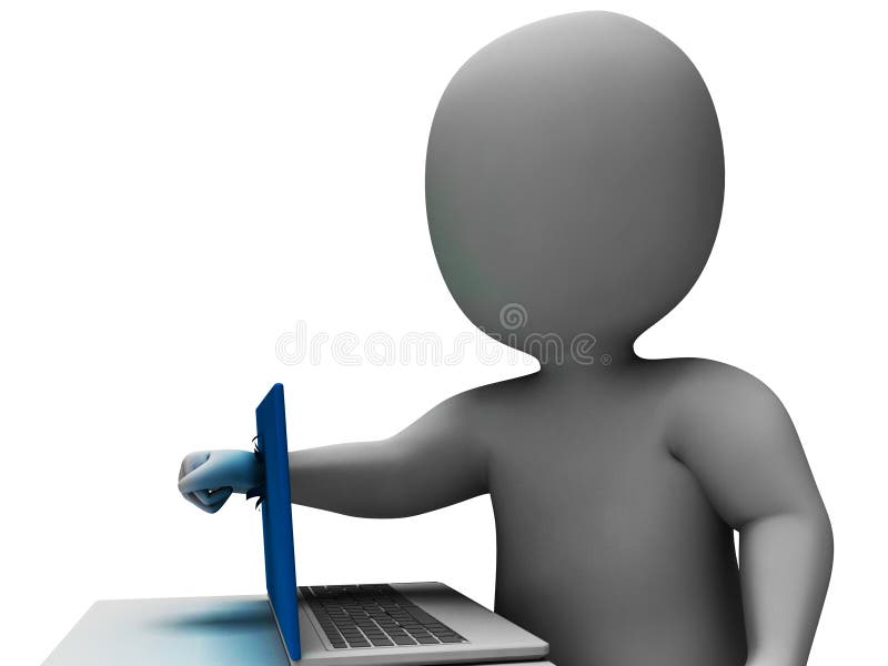 Punching Computer Showing Anger and Stress Stock Illustration ...