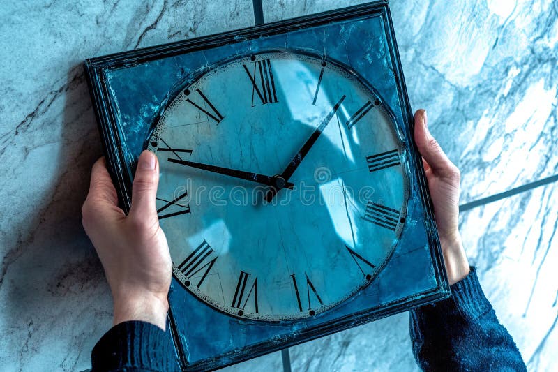 A Punctual Businessman Holds the Clock with Precise Timing, is on Time ...