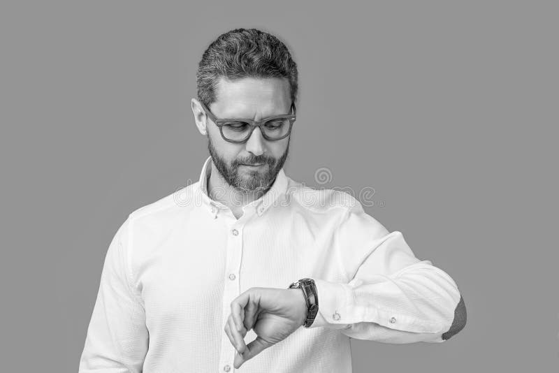 Punctual Man Check Time on Watch Isolated on Blue Background Stock ...