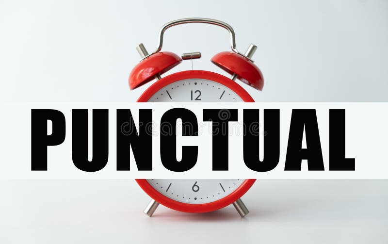 Punctual, Red Alarm Clock with Texts Stock Image - Image of desk ...