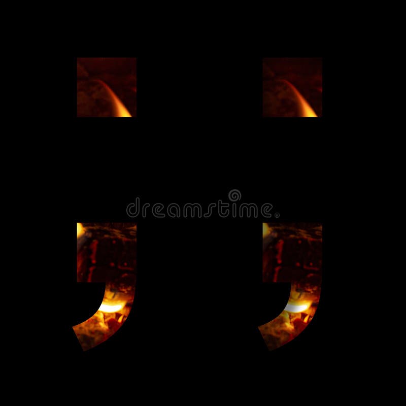 Punctuation Marks Dot and Comma Made from Fire and Burning Wood on a ...