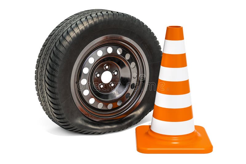 Puncture Car Wheel with Hydraulic Bottle Jack, 3D Rendering Stock ...