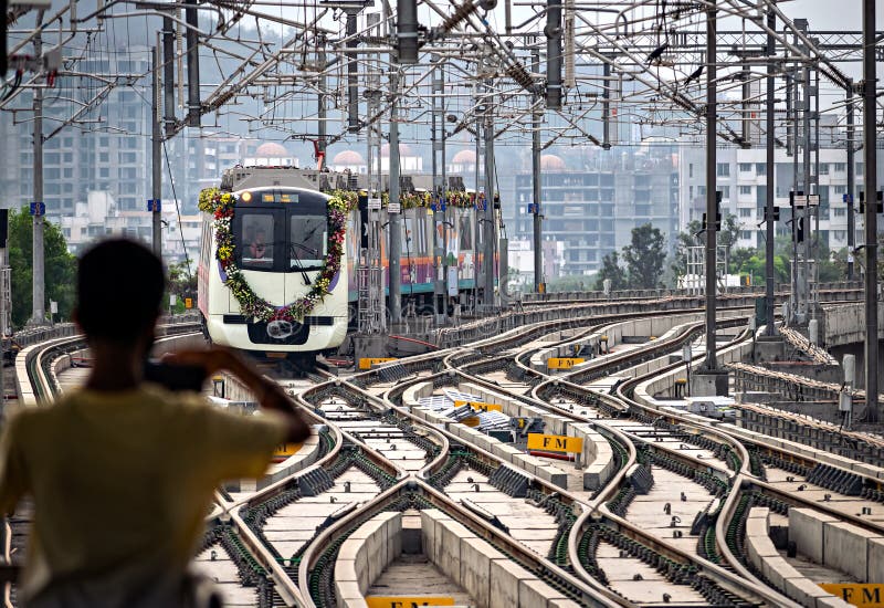 Pune Metro Train Approaching Station , on Its Inaugural Run. Stock ...