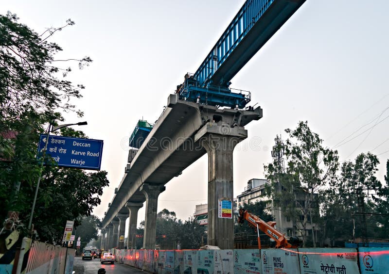 Pune, India Metro Work in Progress on the Backdrop of Beautiful Early ...