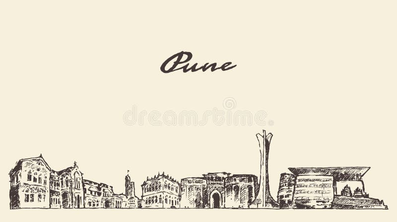 Pune Skyline Vector Illustration Hand Drawn Stock Vector - Illustration ...