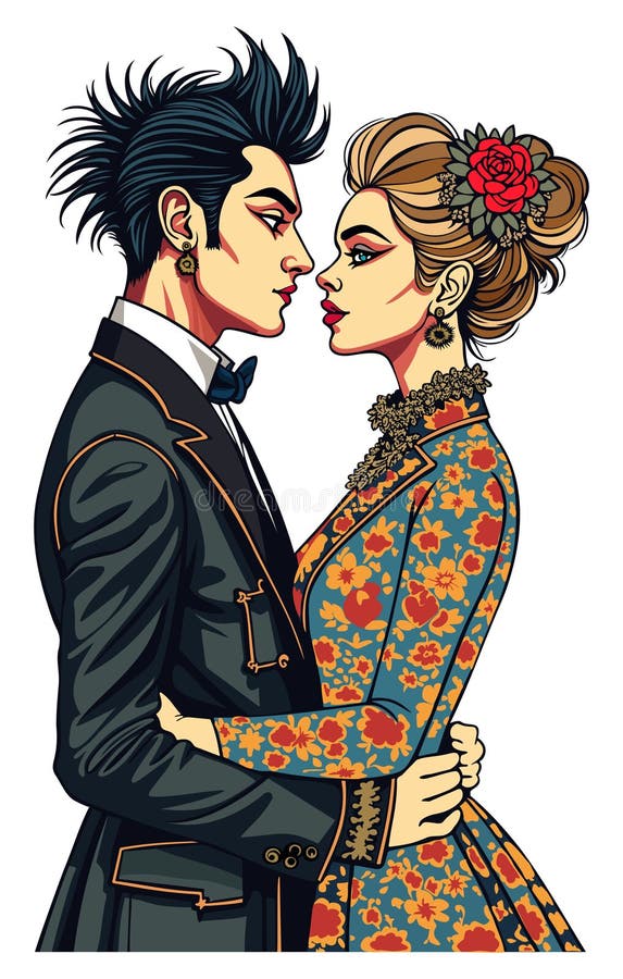 Punk Couple Rococo Inspired. Vector Isolated Illustration Stock Vector ...