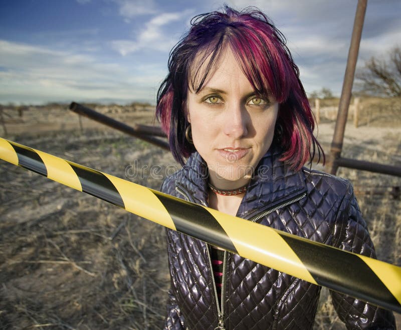 Punk Girl Behind Caution Tape Stock Photo - Image of punk, hipster: 5115110