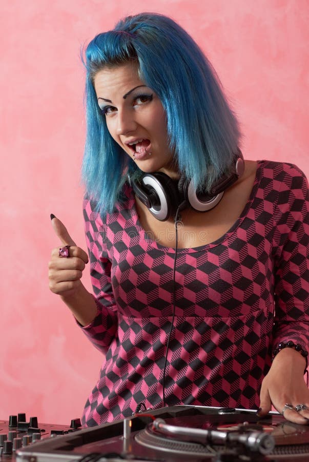 Punk Girl DJ Shows Thumb Up Stock Image - Image of performing, mixer ...