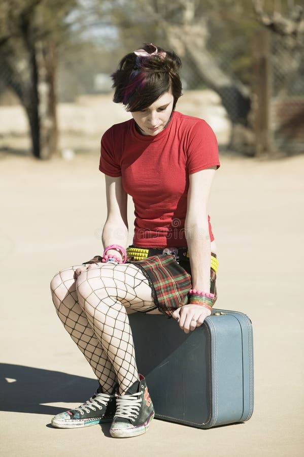 Punk Girl Sitting on Suitcase Stock Photo - Image of model, beautiful ...