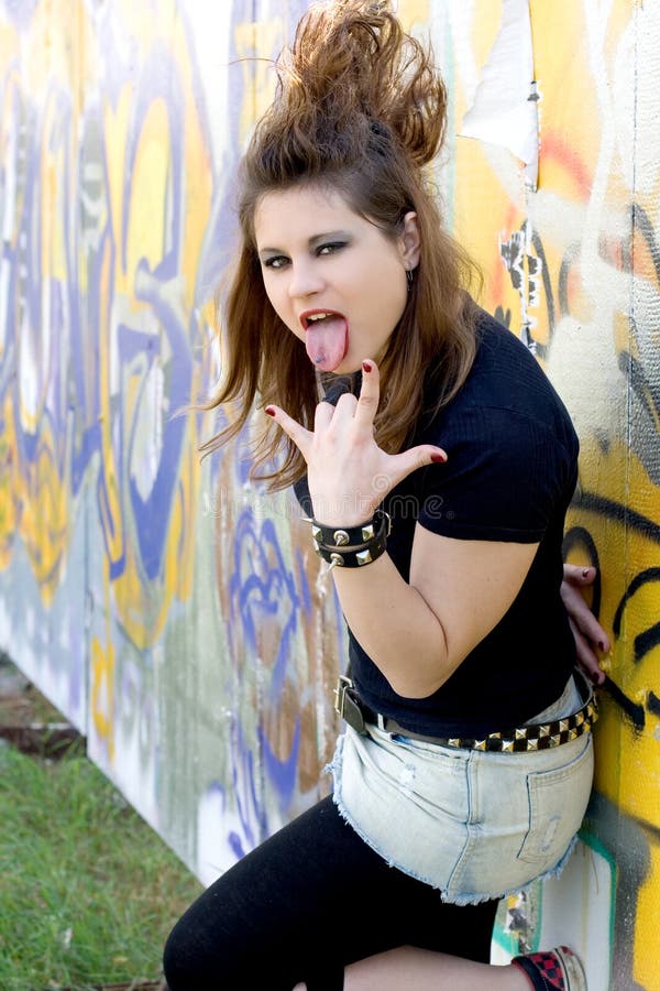 Punk Girl Standing Near Graffiti Stock Photo - Image of face, city ...