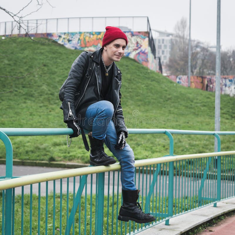 Punk Guy Posing in a City Park Stock Image - Image of alternative ...