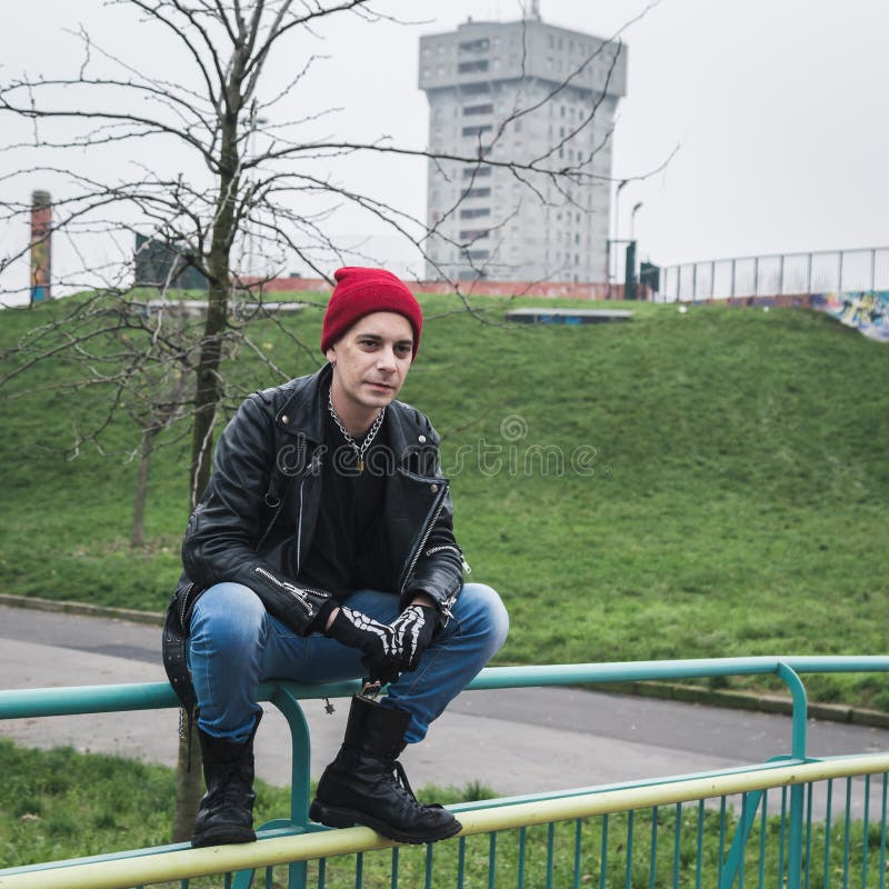 Punk Guy Posing in a City Park Stock Image - Image of clothes, adult ...