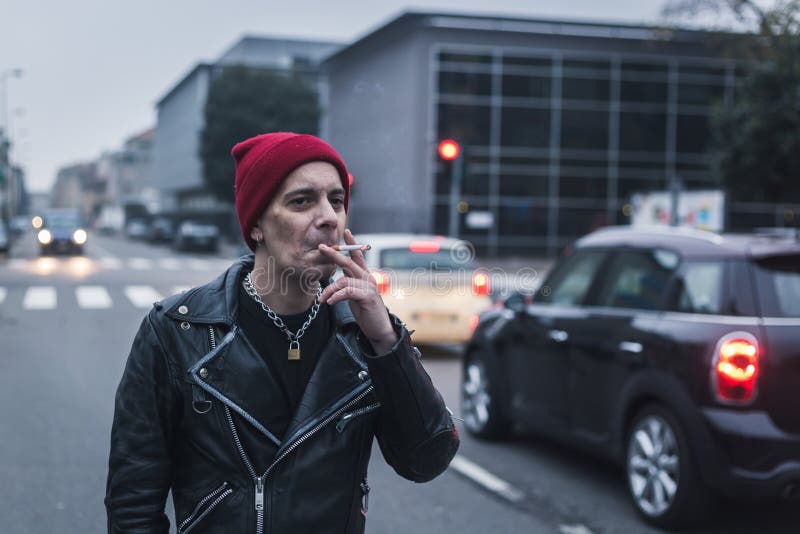 Punk Guy Posing in the City Streets Stock Image - Image of lifestyle ...