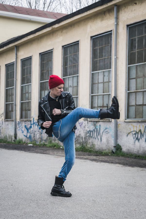 Punk Guy Posing in the City Streets Stock Photo - Image of adult ...