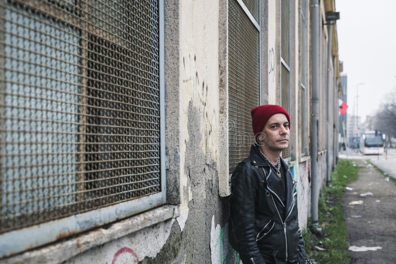 Punk Guy Posing in the City Streets Stock Photo - Image of male, biker ...