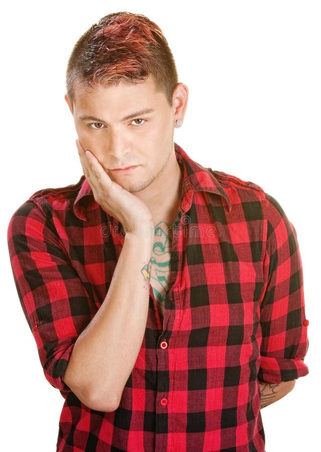 Blushing Man with Hand on Chest Stock Photo - Image of european ...