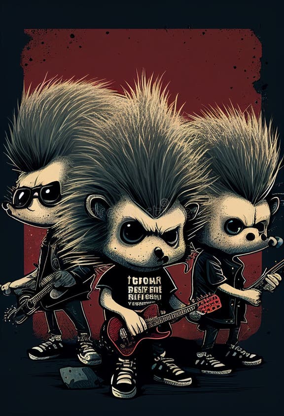 Punk Hedgehogs in Animation Style. AI Generated Stock Photo - Image of ...