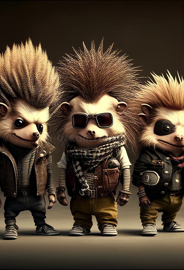 Punk Hedgehogs in Animation Style. AI Generated Stock Image - Image of ...