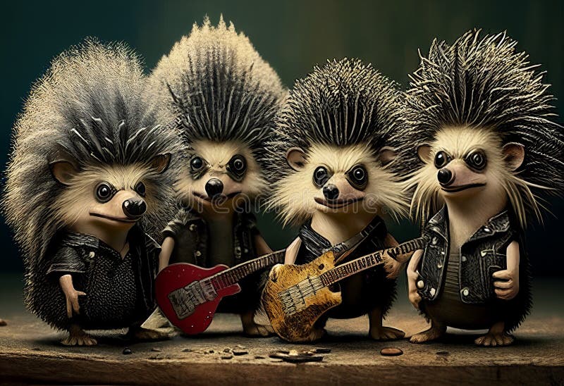 Punk Hedgehogs in Animation Style. AI Generated Stock Illustration ...