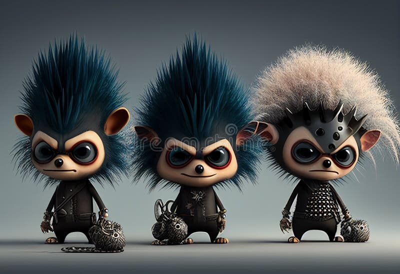 Punk Hedgehogs in Animation Style. AI Generated Stock Illustration ...