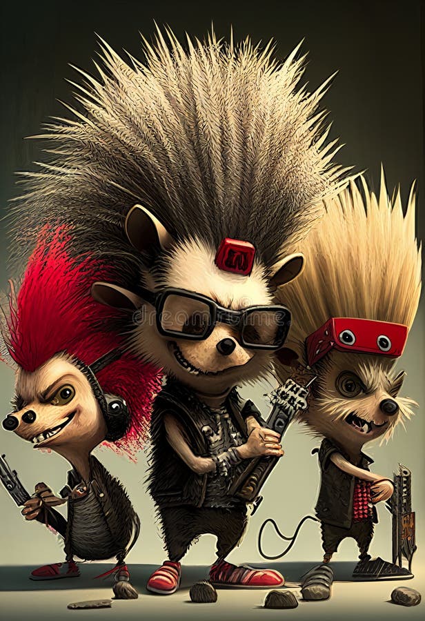 Punk Hedgehogs in Animation Style. AI Generated Stock Illustration ...