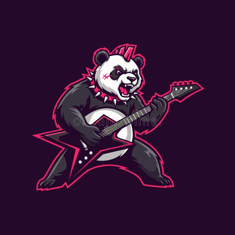 Punk Panda Playing Electric Guitar Stock Vector - Illustration of band ...