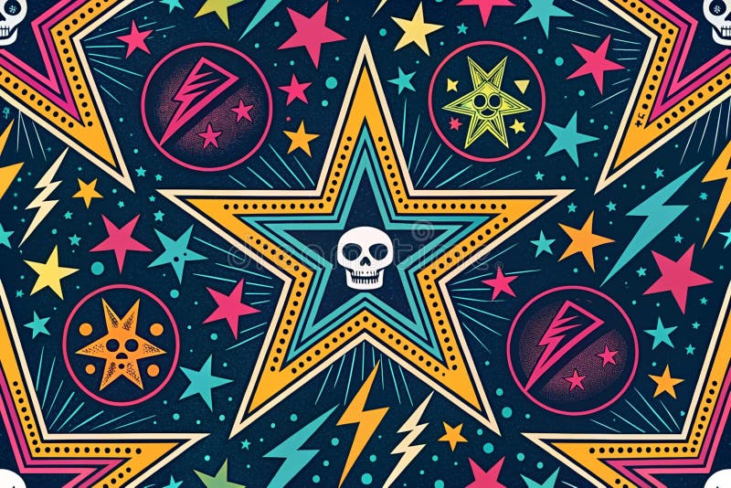 Punk Pop Rock Style Starburst Elements with Color Splash Abstract ...