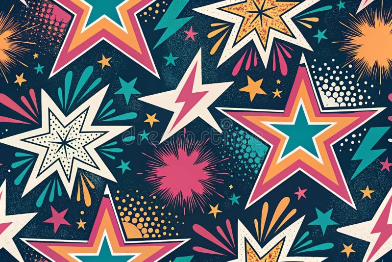 Punk Pop Rock Style Starburst Elements with Color Splash Abstract ...