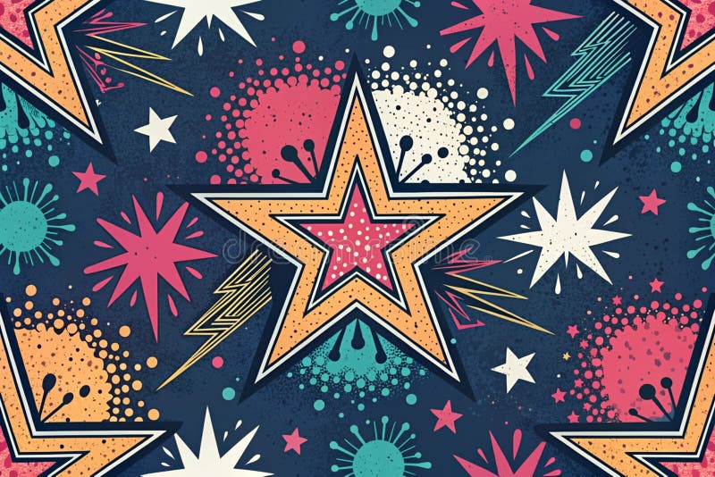 Punk Pop Rock Style Starburst Elements with Color Splash Abstract ...