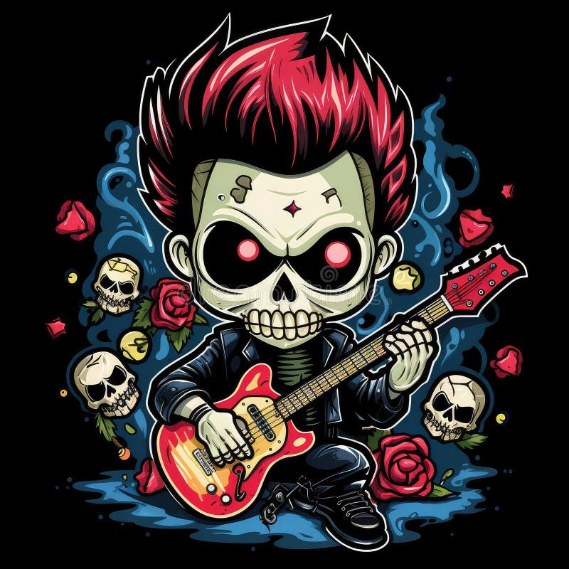 Punk Rock Guitar Player. Character Singing and Playing the Electric ...