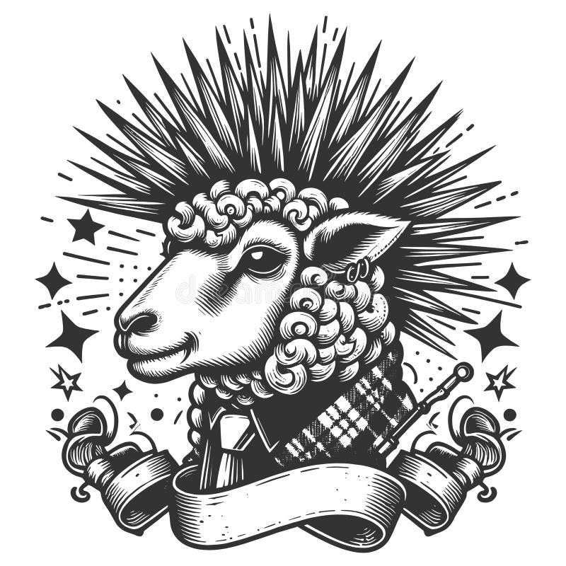 Punk Sheep Engraving Sketch Vector Illustration Stock Illustration ...