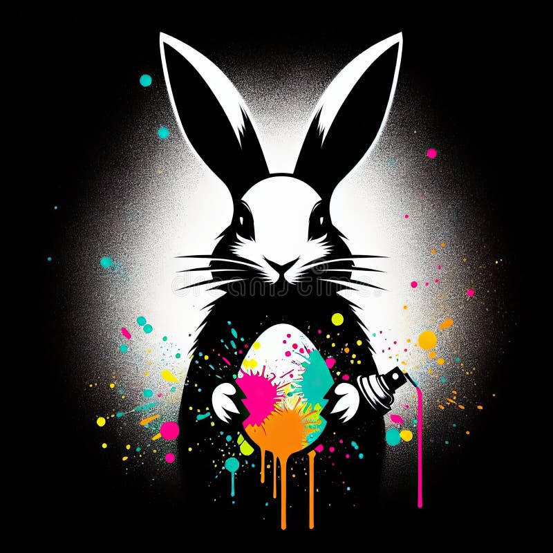 Punk Style Rabbit with Neon Egg Stock Illustration - Illustration of ...