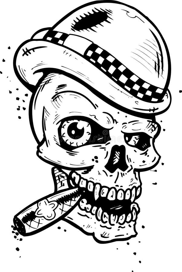 Punk Tattoo Style Skull Smoking a Cigar Stock Vector - Illustration of ...