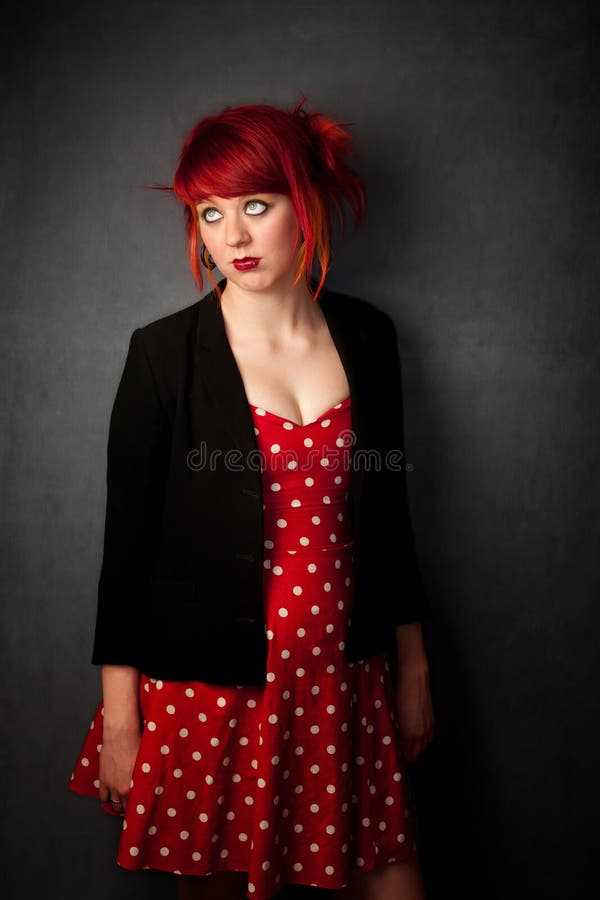 Punky Girl with Red Hair stock photo. Image of ring, pretty - 13091434