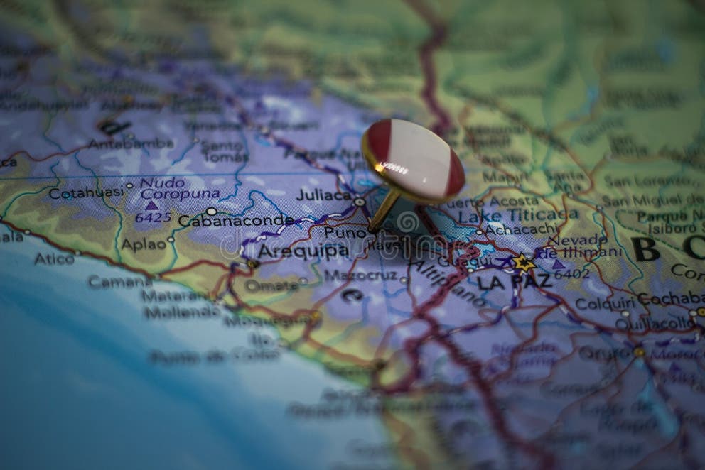 Puno Pinned on a Map with the Flag of Peru Stock Image - Image of focus ...
