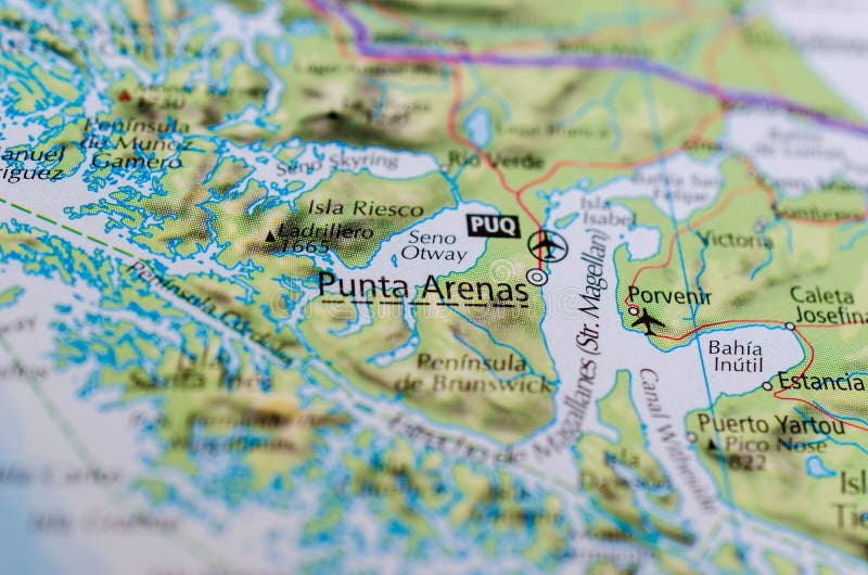 Punta Arenas sulla mappa fotografia stock. Immagine di pagine - 114078784