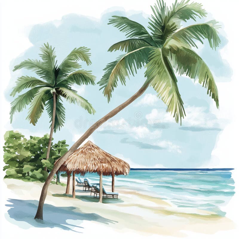 Punta Cana. Punta Cana Hand Drawn Watercolor Illustration Stock ...