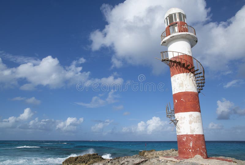 Punta Cancun Lighthouse on Sunny Day Stock Image - Image of colorful ...