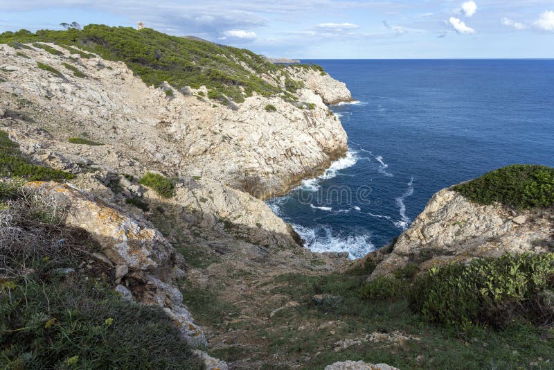 Punta de Capdepera stock image. Image of hill, cliff - 163424603