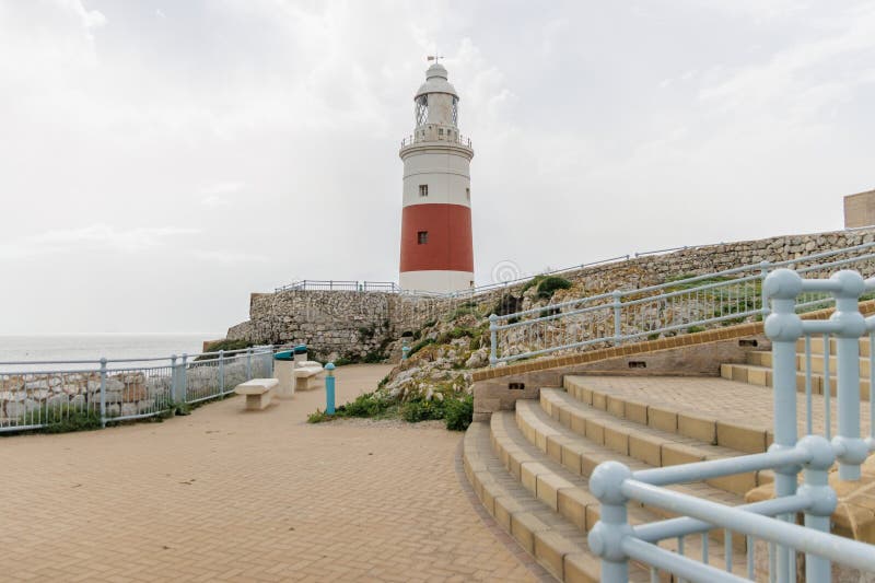 Punta Europa Lighthouse in Gibraltar. a Lighthouse is on a Rocky Shore ...