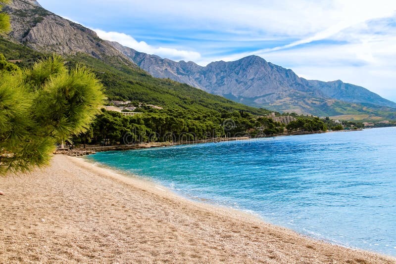 Punta Rata Beach with Little Island in Brela, Dalmatia, Croatia Stock ...