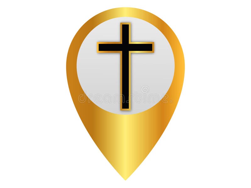 Puntero De Mapa Con Icono De Cruz Cristiana Dorada Ilustración del ...