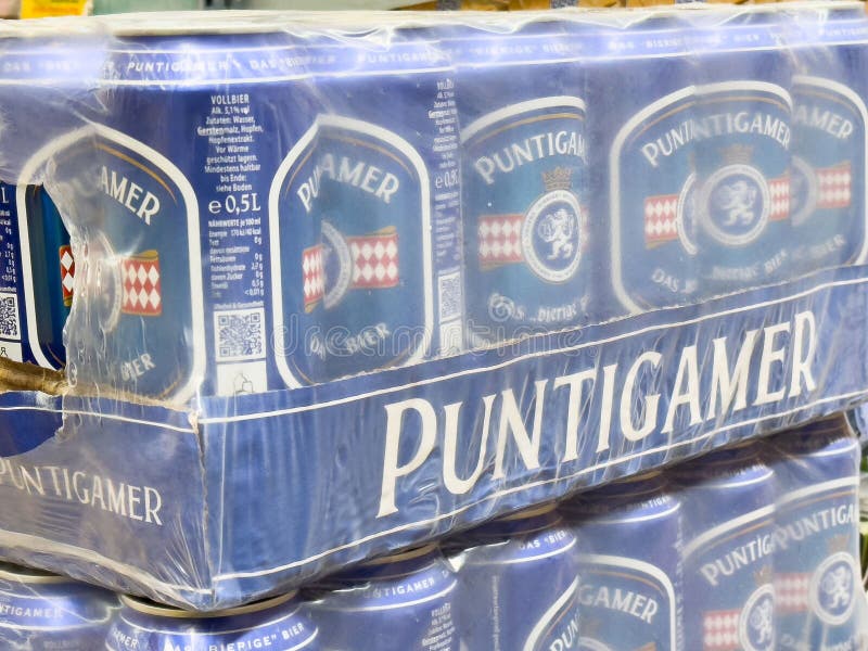 Puntigamer Beer Cans in Plastic Wrap Displayed on Pallet Editorial ...