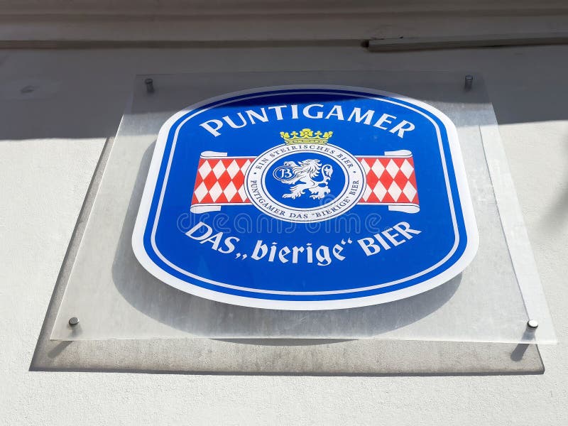 Puntigamer Beer Sign with Blue and Red Logo Displayed on Wall Editorial ...