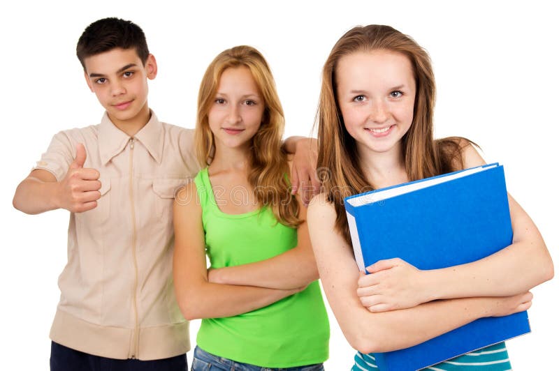 Pupil with a Blue Folder with Your Friends Stock Photo - Image of ...